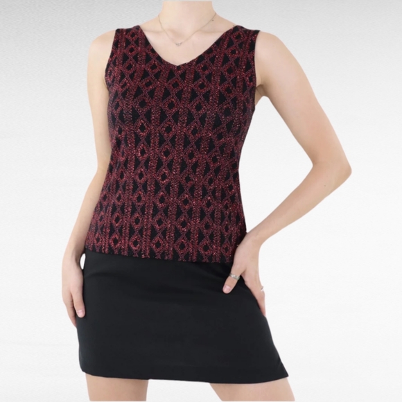 Vintage | Tops | Vintag Jump Apparel 9s Red Black Metallic Chain Link ...